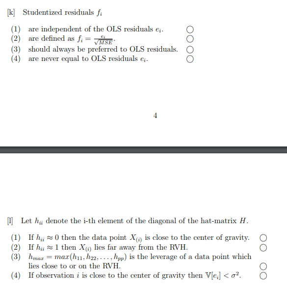 Solved k Studentized residuals f (1) are independent of the | Chegg.com