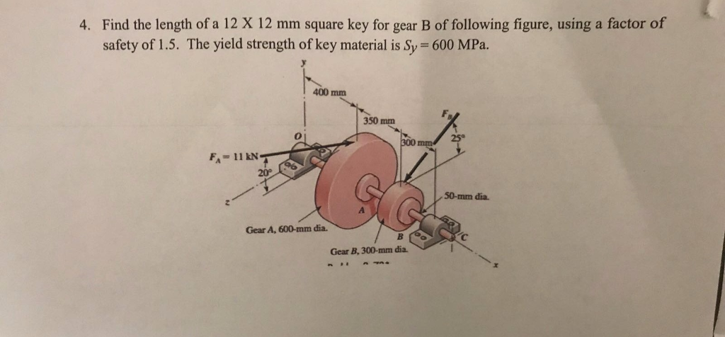 Solved Find the length of a 12 X 12 mm square key for gear B | Chegg.com