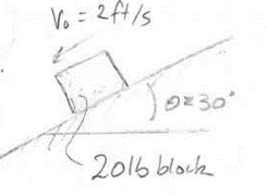 Solved 20 lb block slides down a ramp at 2 ft/s initially, | Chegg.com