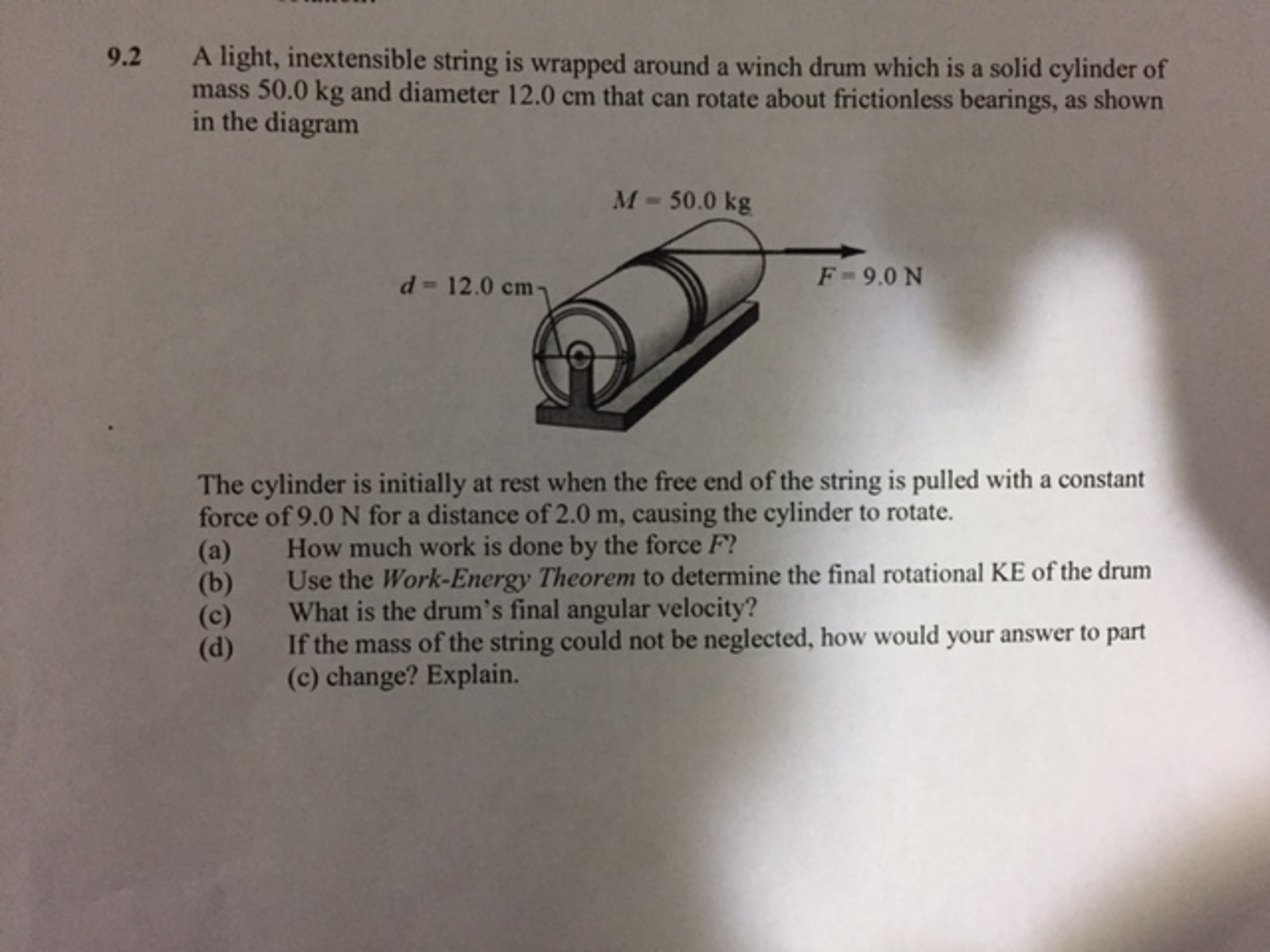 Solved A light, inextensible string is wrapped around a | Chegg.com