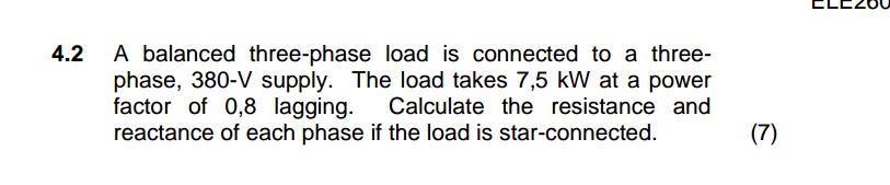 Solved 4.2 A balanced three-phase load is connected to a | Chegg.com