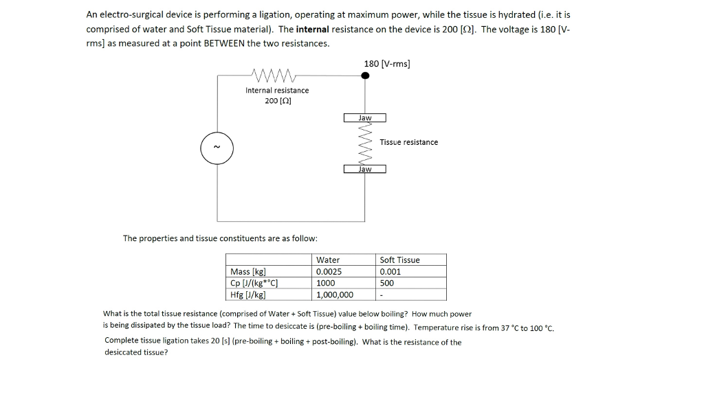 Solved An electro-surgical device is performing a ligation, | Chegg.com