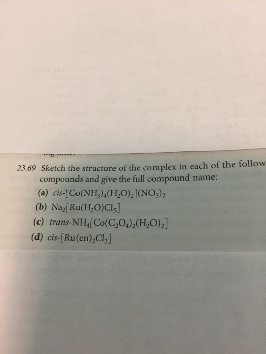 Solved Sketch the structure of the complex in each of the | Chegg.com