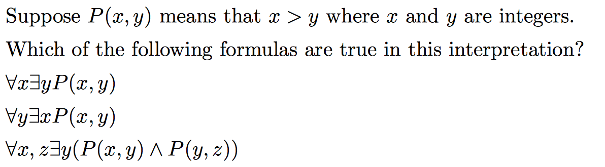 Solved Suppose P(x, y) means that x > y where x and y are | Chegg.com