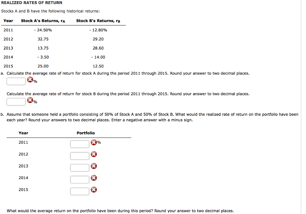 Solved REALIZED RATES OF RETURN Stocks A and B have the | Chegg.com