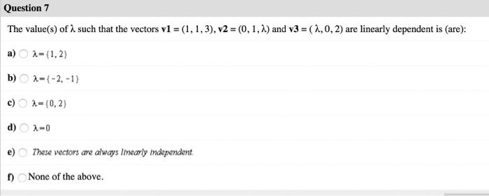 Solved The value(s) of lambda such that the vectors v1 = (1, | Chegg.com