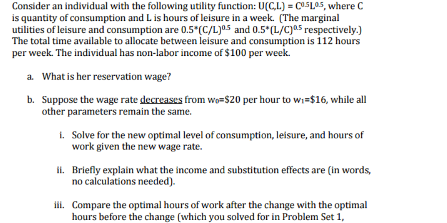 Solved Consider an individual with the following utility | Chegg.com