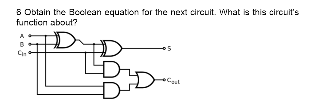 Solved 6 Obtain the Boolean equation for the next circuit. | Chegg.com