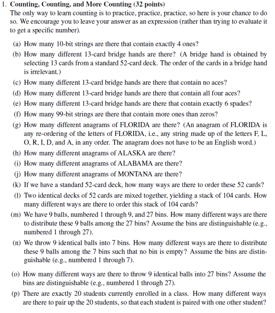 Solved The only way to learn counting is to practice, | Chegg.com