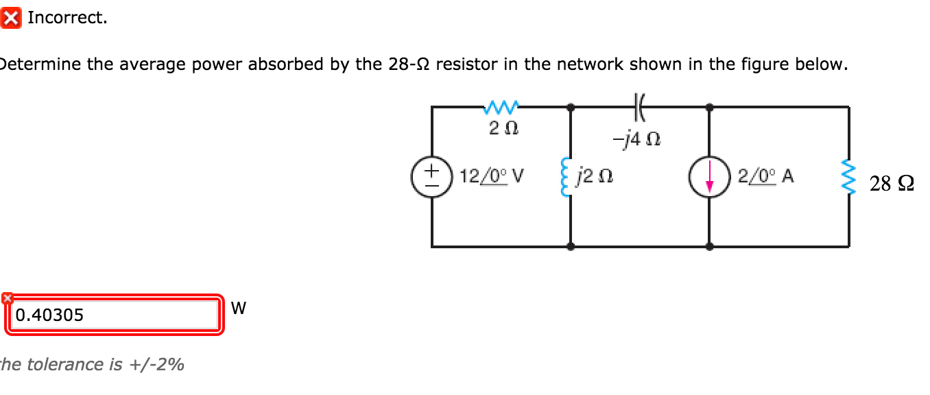 Solved Determine the average power absorbed by the 28-? | Chegg.com