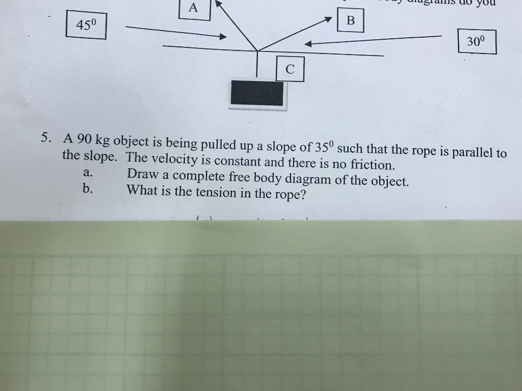 Solved 0 30° 5. A 90 kg object is being pulled up a slope of | Chegg.com