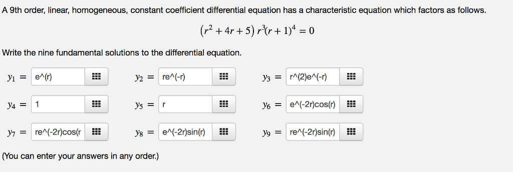 Solved A 9th order, linear, homogeneous, constant | Chegg.com