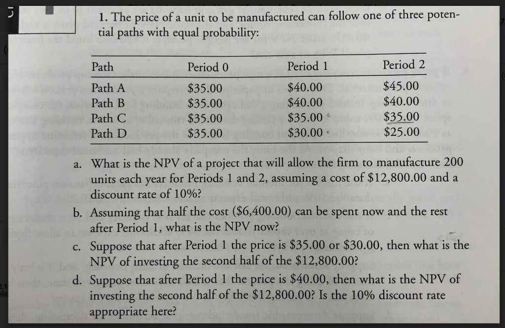 Solved 1. The price of a unit to be manufactured can follow | Chegg.com