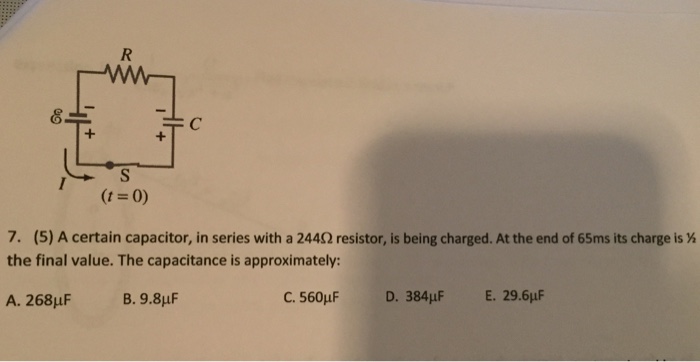 Solved A certain capacitor in series with a 244 resistor is | Chegg.com