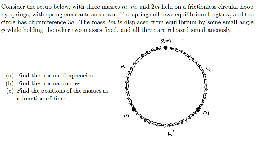 Solved Consider the setup below, with three masses m, m, and | Chegg.com