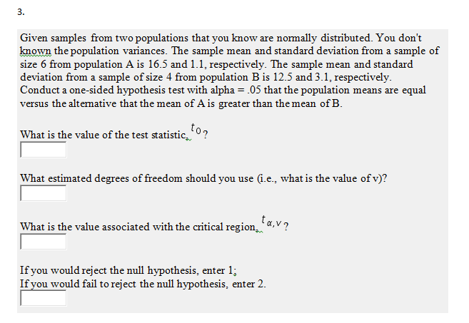 Solved Given observations from two normally distributed | Chegg.com