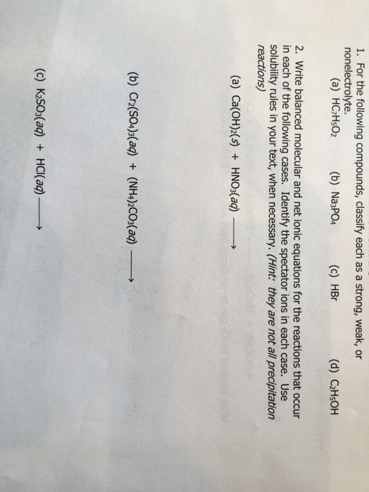 Solved For the following compounds, classify each as a | Chegg.com