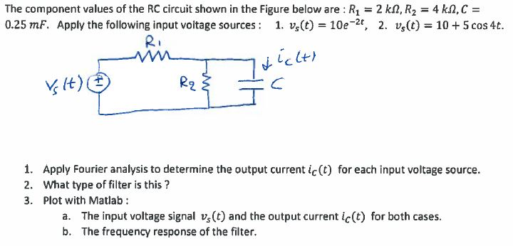 Solved The component values of the RC circuit shown in the | Chegg.com
