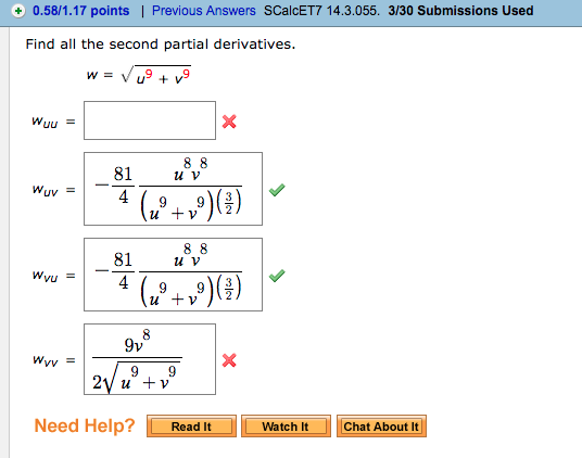 Solved Find all the second partial derivatives. W = root u^9 | Chegg.com