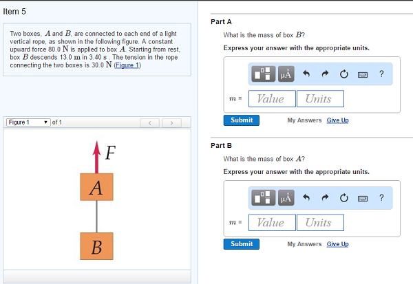 Solved Two boxes, A and B, are connected to each end of a | Chegg.com
