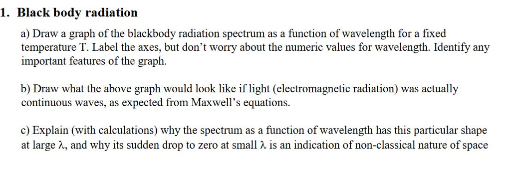 Solved 1. Black body radiation a) Draw a graph of the | Chegg.com
