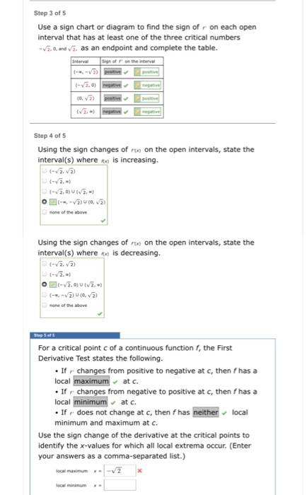 Solved Step 3 of 5 Use a sign chart or diagram to find the | Chegg.com