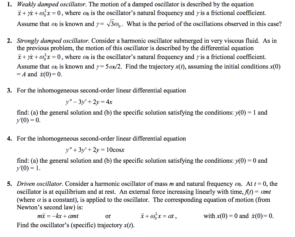 Solved 1. Weakly damped oscillator. The motion of a damped | Chegg.com