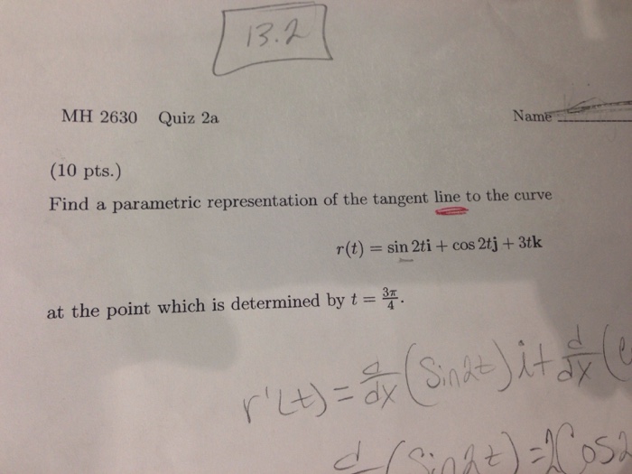 Solved Find a parametric representation of the tangent line | Chegg.com