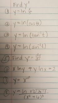 Solved Find y' y = ln x/5 y = ln (cos theta) y = ln (tan^-1 | Chegg.com