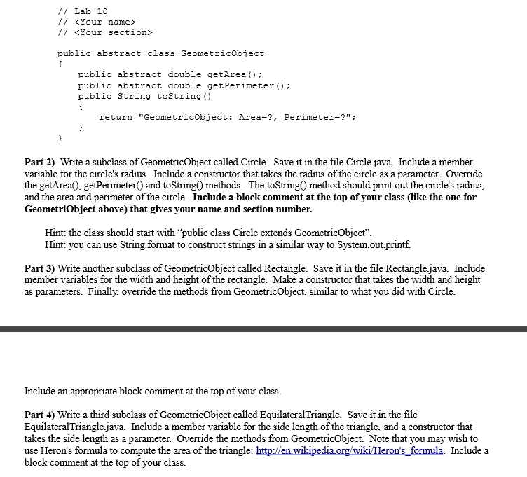 Solved //Lab 10//// public abstract class GeometricObject | Chegg.com