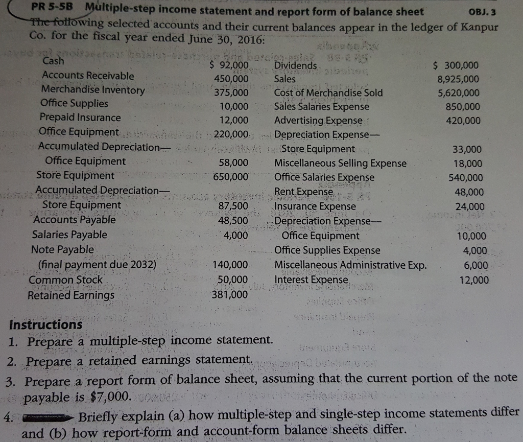 Solved Multiple-step income statement and report form of | Chegg.com