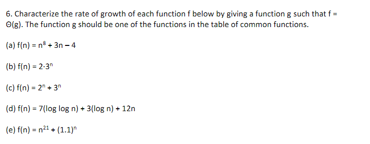 Solved 6. Characterize the rate of growth of each function f | Chegg.com
