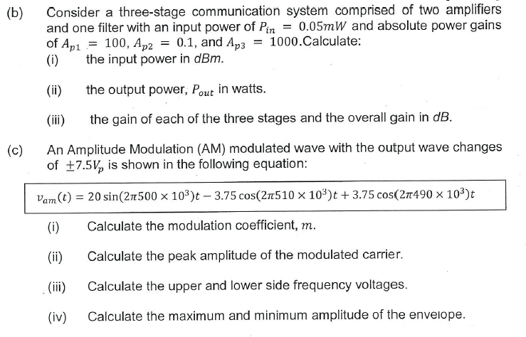Solved (b) Consider a three-stage communication system | Chegg.com