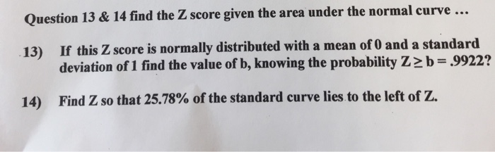 Solved Find the Z score given the area under the normal | Chegg.com