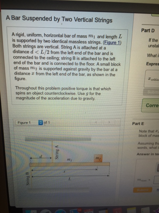 Solved A Bar Suspended by Two Vertical Strings Part D | Chegg.com