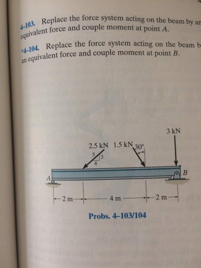 Solved 4-98. Replace the force system by an equivalent | Chegg.com