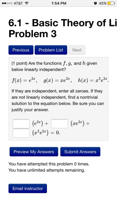 Solved Are the functions f, g, and h given below linearly | Chegg.com