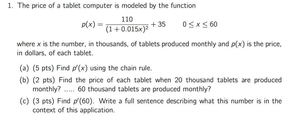 Solved The price of a tablet computer is modeled by the | Chegg.com