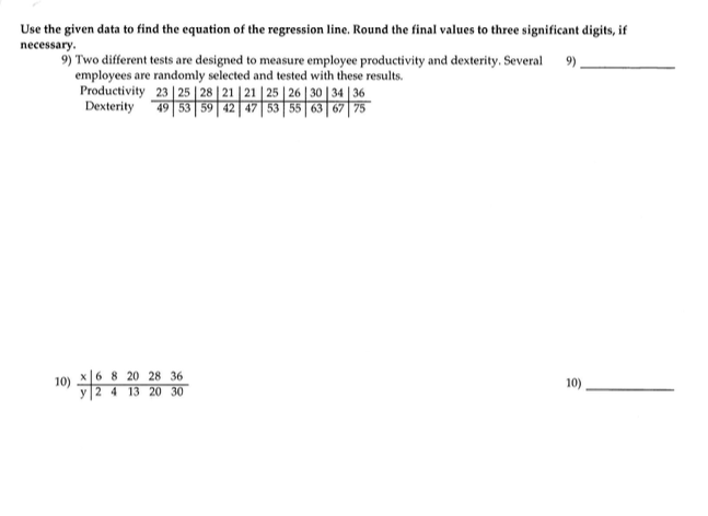 Solved Use the given data to find the equation of the | Chegg.com