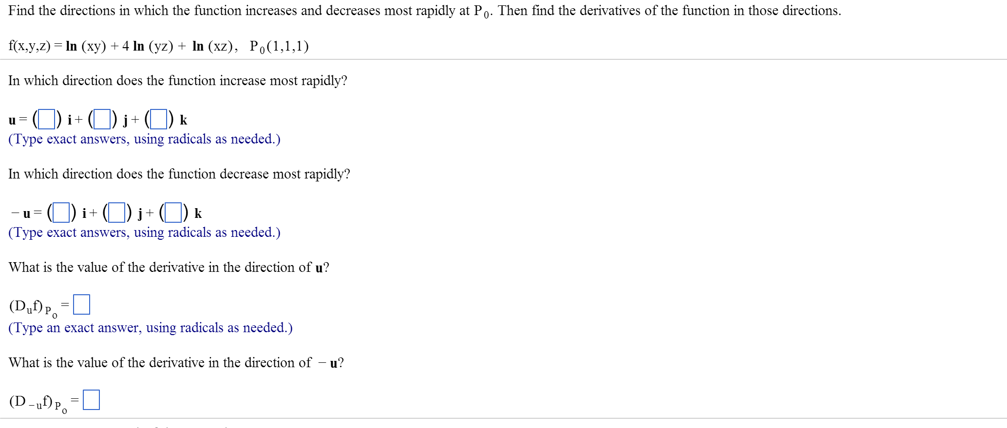 Solved Find the directions in which the function increases | Chegg.com