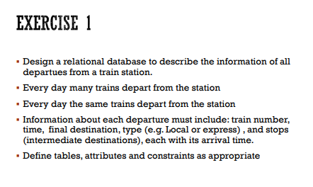 Solved EXERCISE 1 Design a relational database to describe | Chegg.com