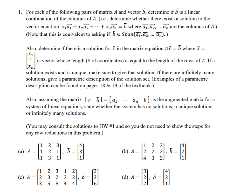 Solved 1. For each of the following pairs of matrix A and | Chegg.com