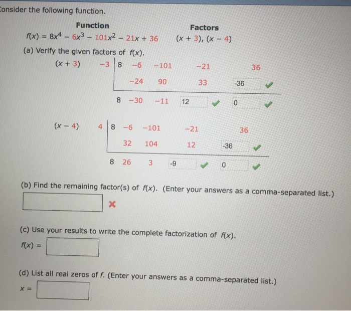 Solved Onsider The Following Function Function Factors F x Chegg