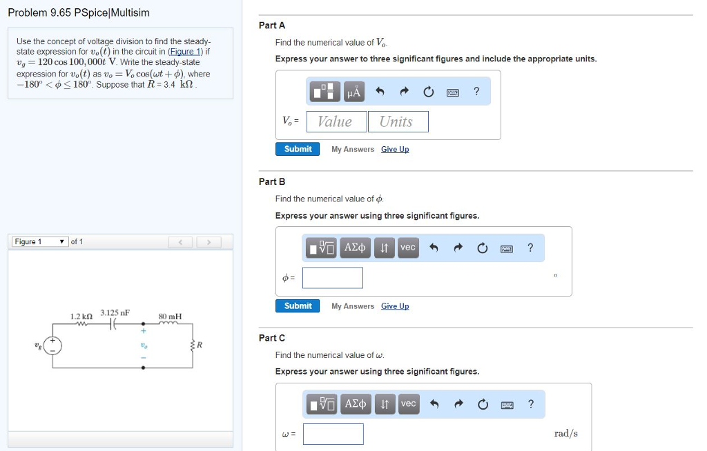 Solved Problem 9.65 PSpice Multisim Part A Use the concept | Chegg.com