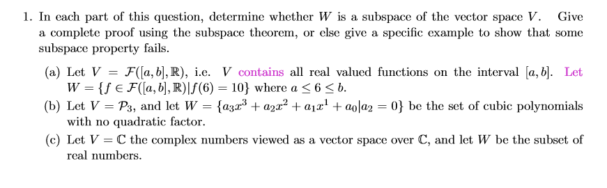 Solved In each part of this question, determine whether W is | Chegg.com