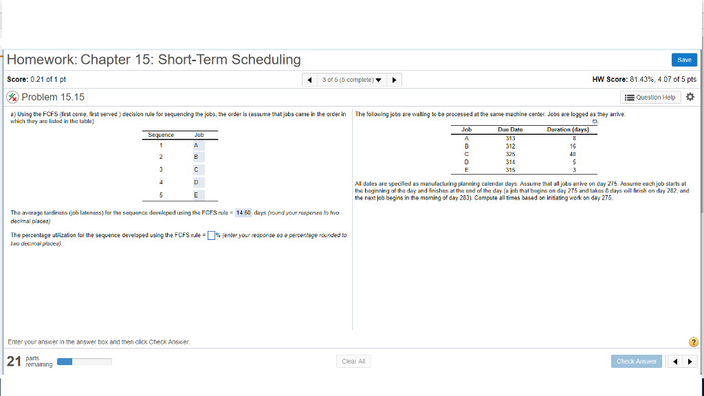 Solved The percentage utilization for the sequence developed | Chegg.com