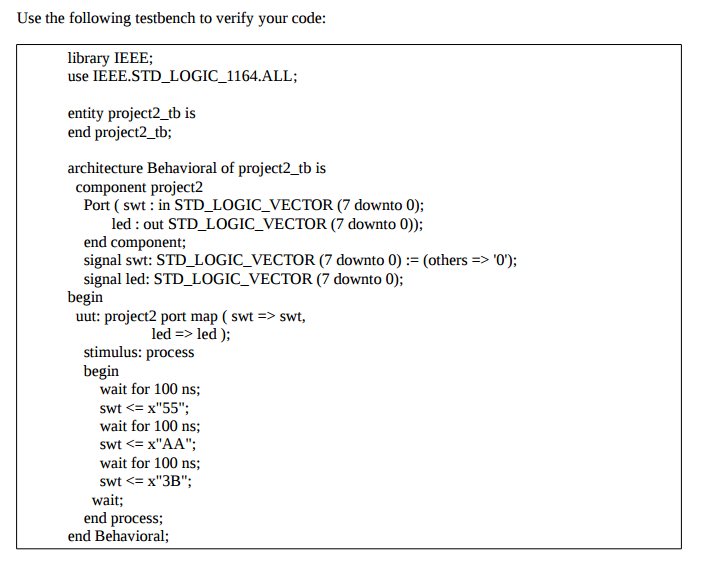 Solved Create a VHDL module to map 8 slide switch (SWO - | Chegg.com