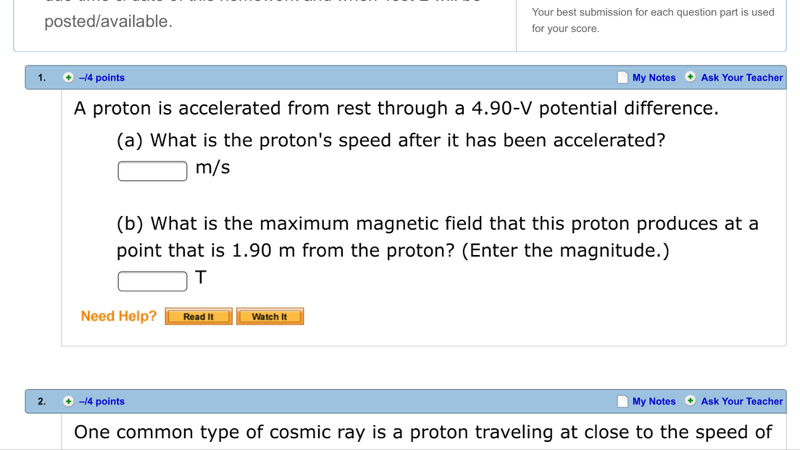Solved A Proton Is Accelerated From Rest Through A 4 90 V