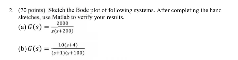 Solved Sketch the Bode plot of following systems. After | Chegg.com