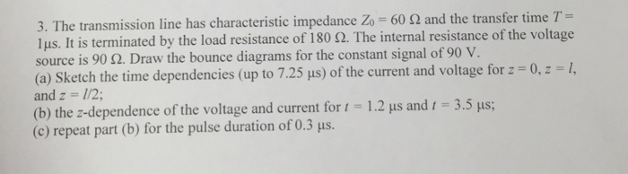 Solved The transmission line has characteristic impedance | Chegg.com